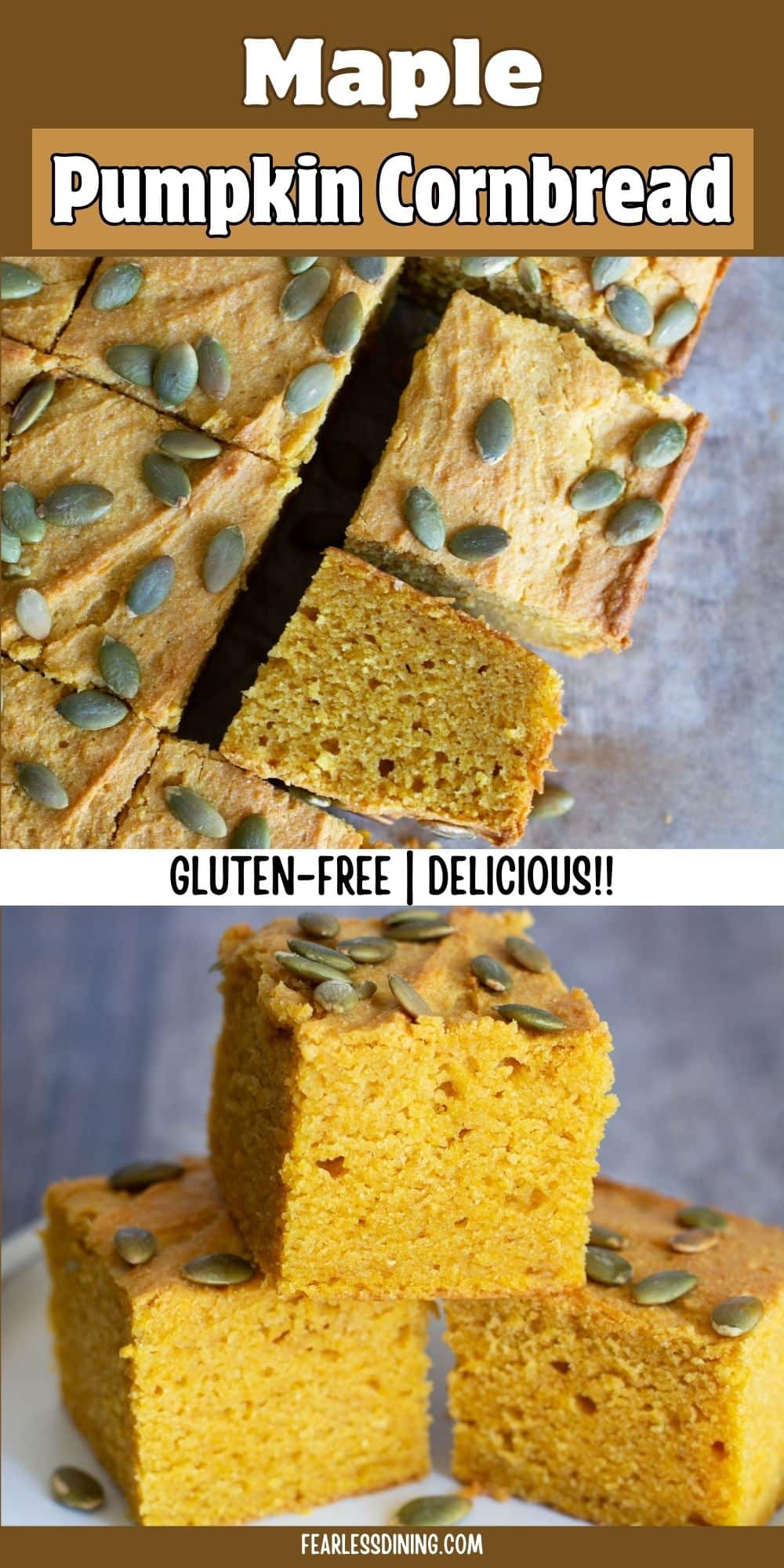 Golden Gluten-Free Maple Pumpkin Cornbread - Fearless Dining